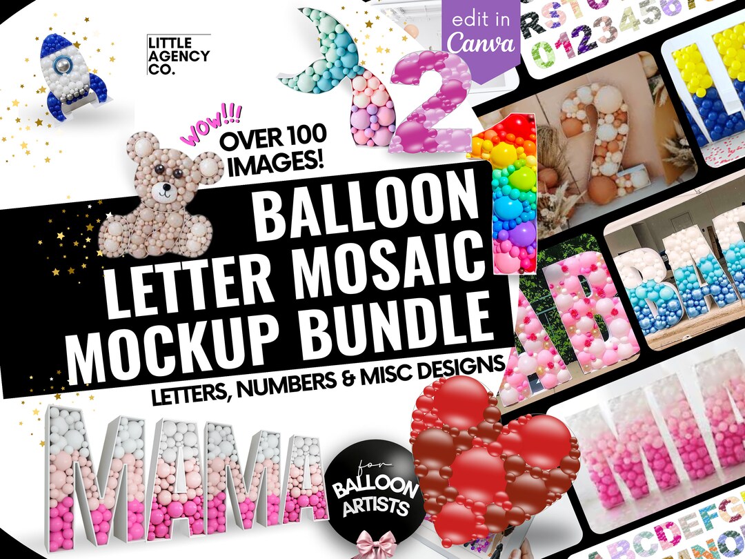Balloon Mosaic Letters & Numbers: Canva Mockup Templates (PNG) - Etsy