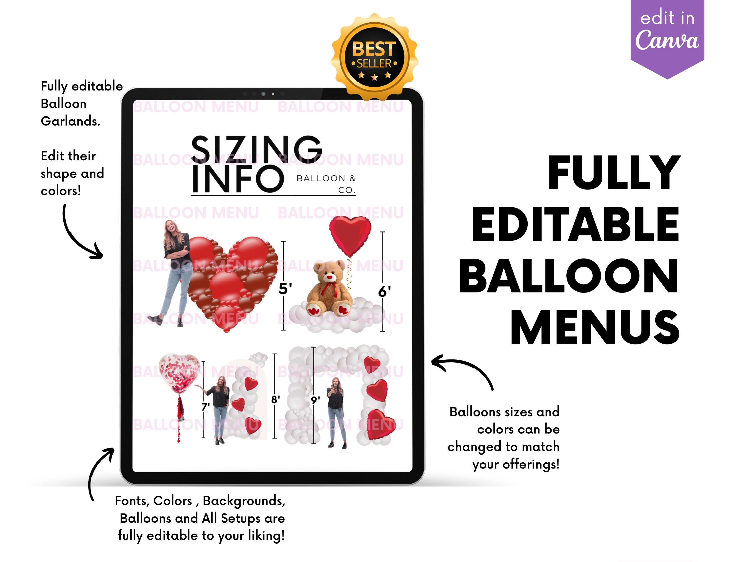 Valentine's Balloon Menu Template: Editable Canva Design (digital ...