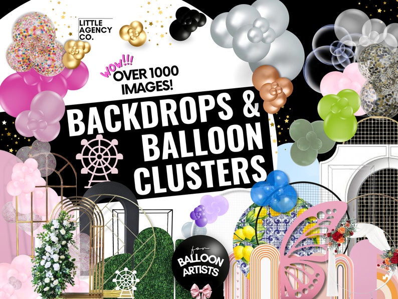 Balloon Artist Backdrops & Clusters Bundle: 1000+ PNG Images (digital ...