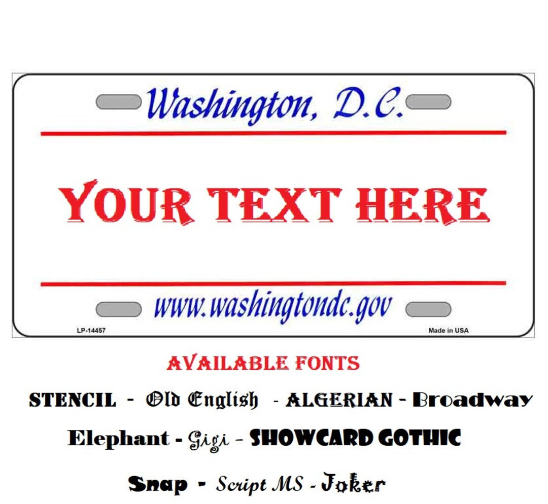Customized Washington DC License Plate - Etsy