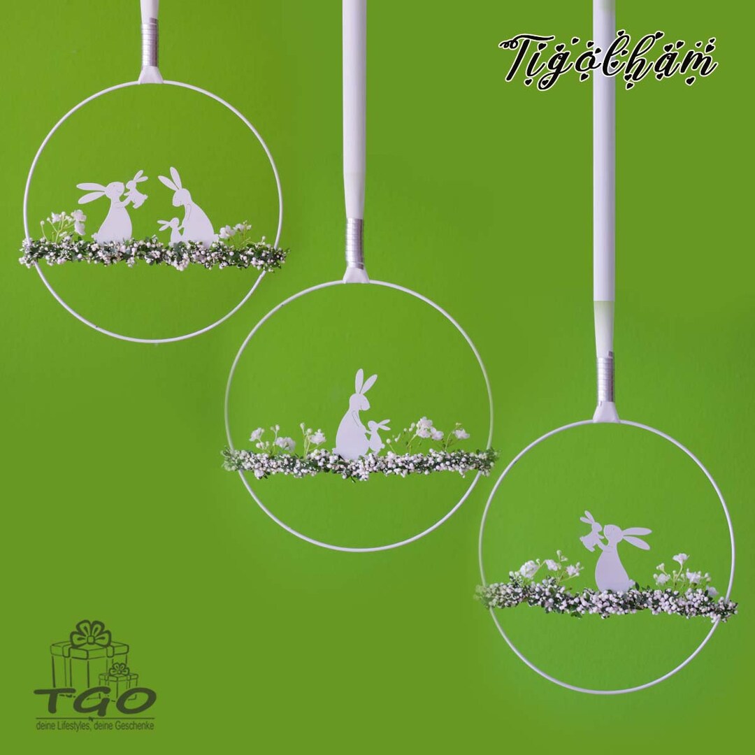 Window Decoration Hanger Rabbit in a Ring With White Beads Aluminum ...