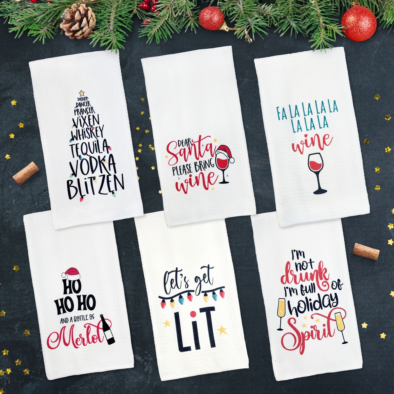 Christmas Kitchen Towel, Christmas Tea Towel, Kitchen Decor, Funny Wine ...