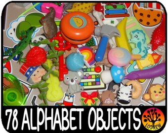78 Alphabet Objects Literacy Center Phonics Reading Alphabet Miniatures ...
