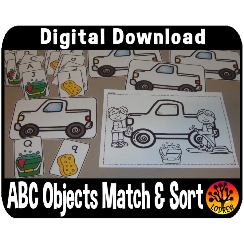 Truck Wash Alphabet Objects Match and Sort Printable Game Literacy ...