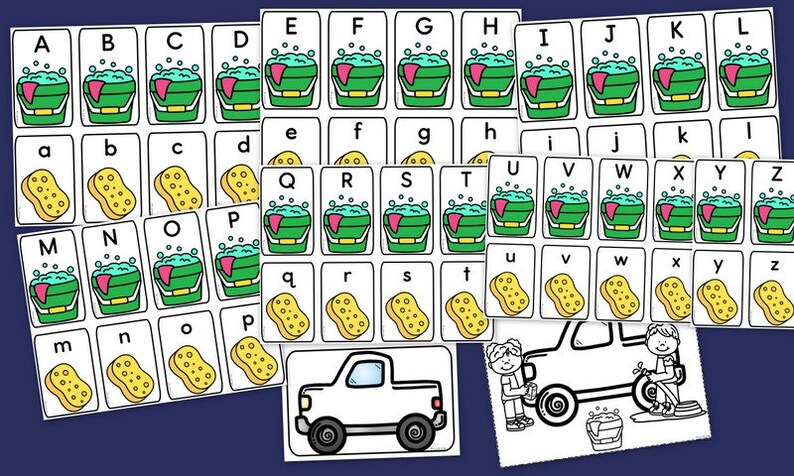 Truck Wash Alphabet Objects Match and Sort Printable Game Literacy ...