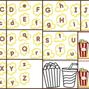 Popcorn Alphabet Objects Match and Sort Printable Game Literacy Center ...