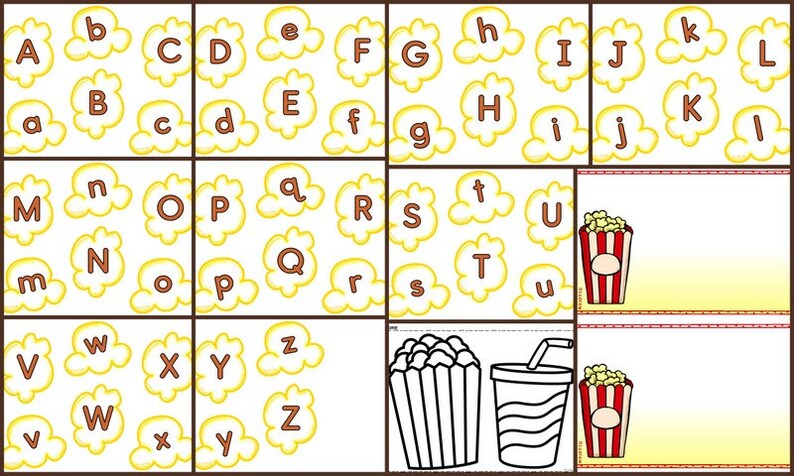 Popcorn Alphabet Objects Match and Sort Printable Game Literacy Center ...
