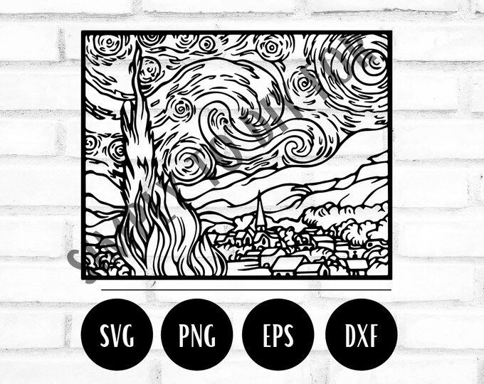 Starry Night Vincent Van Gogh Classic Art SVG DXF EPS - Etsy