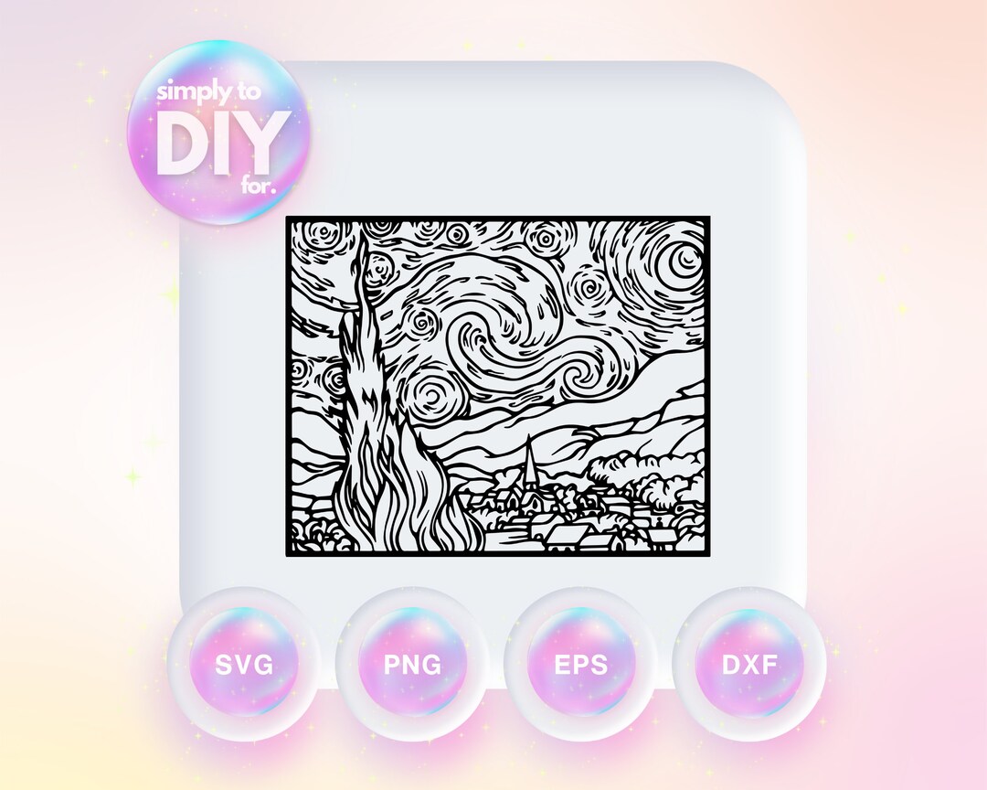 Starry Night - Vincent Van Gogh - Classic Art - SVG DXF EPS Png Cut ...