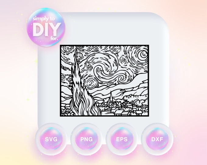 Starry Night - Vincent Van Gogh - Classic Art - SVG DXF EPS Png Cut ...