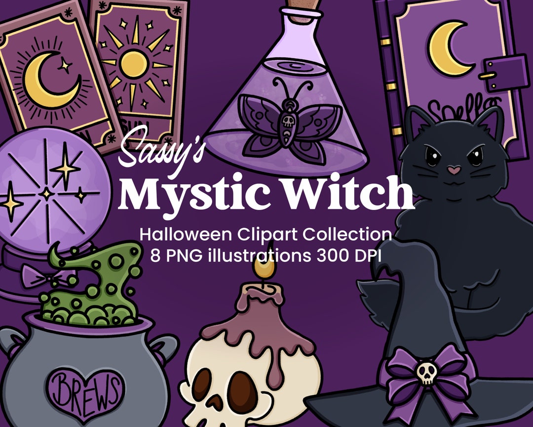 Mystic Witch Clipart Collection, Magic Spells Halloween Clipart, Spooky ...