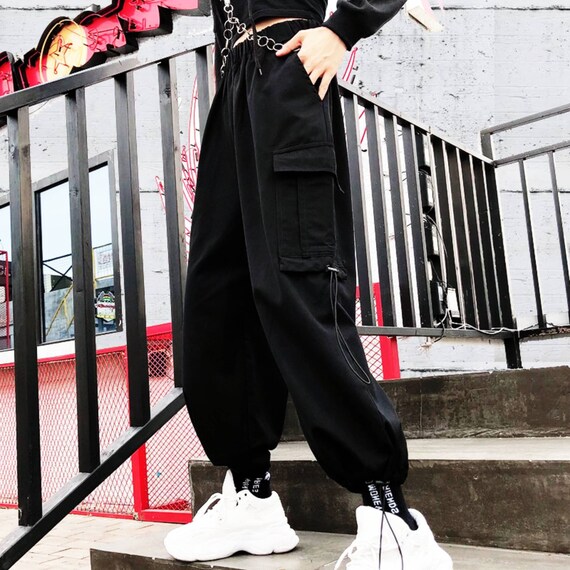 Black Drawstring Techwear Pants Japanese Cargo Pants - Etsy