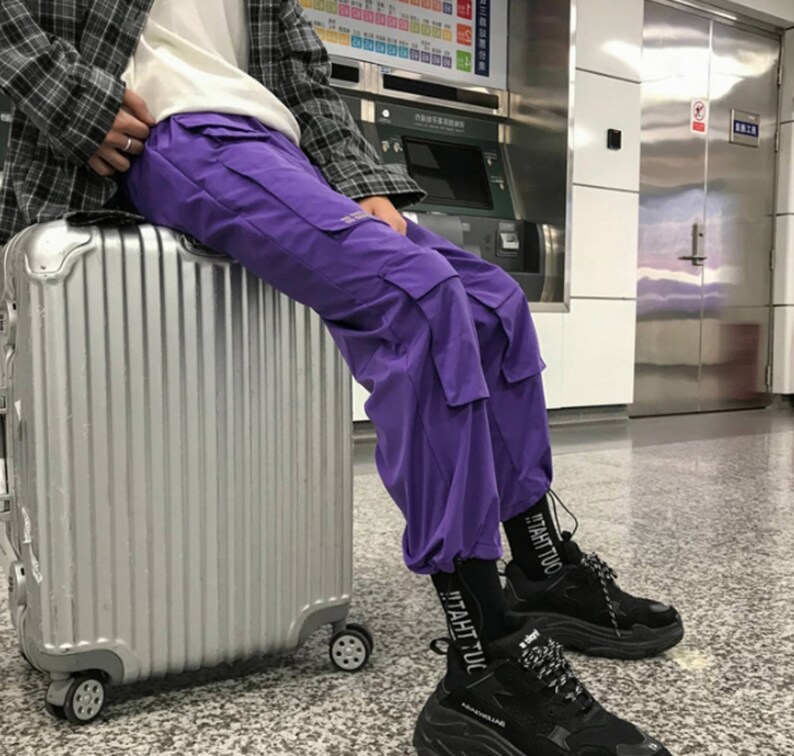 Purple Techwear Pants Japanese Cyberpunk Straps Streetwear | Etsy