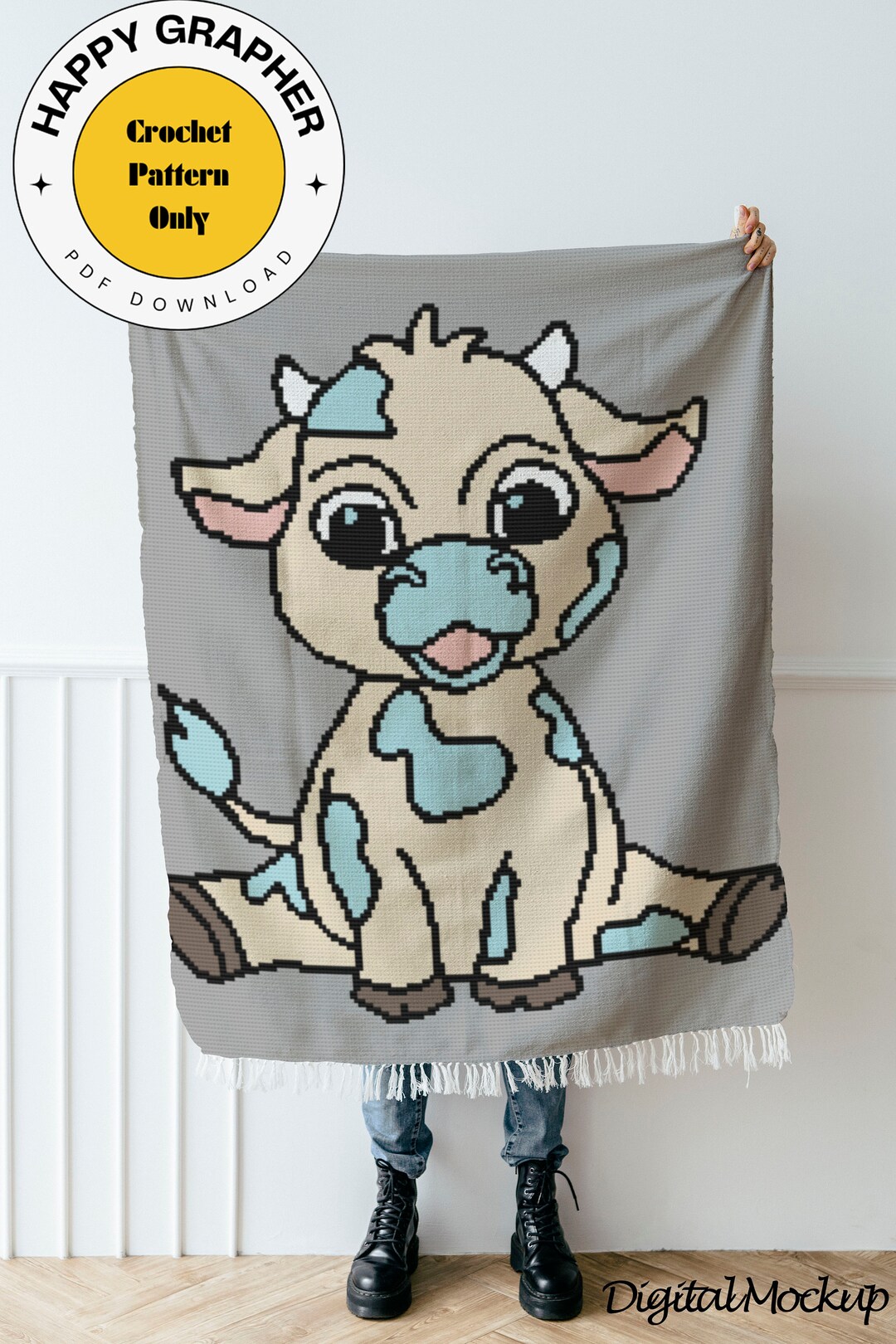 Crochet Pattern/baby Blue Cow/single Crochet/graph and Written ...