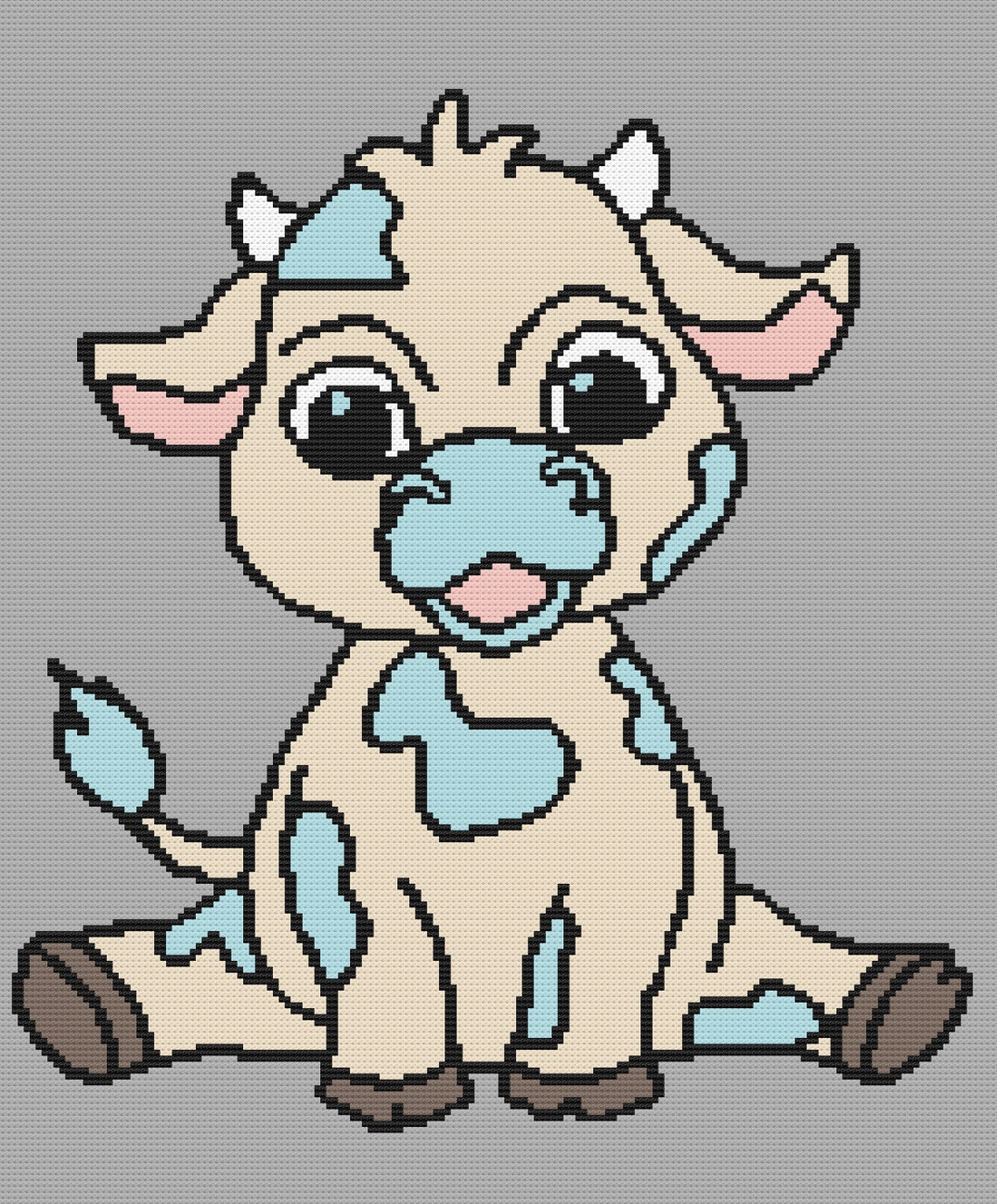 Crochet Pattern/baby Blue Cow/single Crochet/graph and Written ...