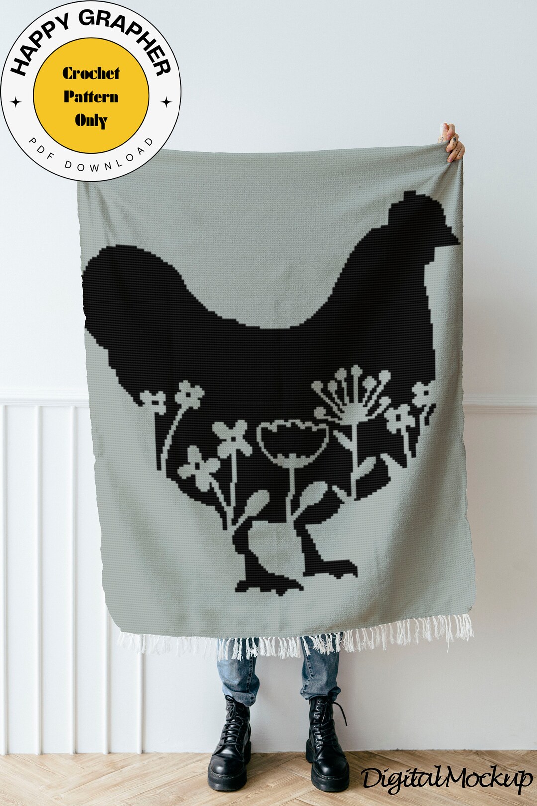 Crochet Pattern, Hen With Flowers, Single Crochet, Graph and Written ...