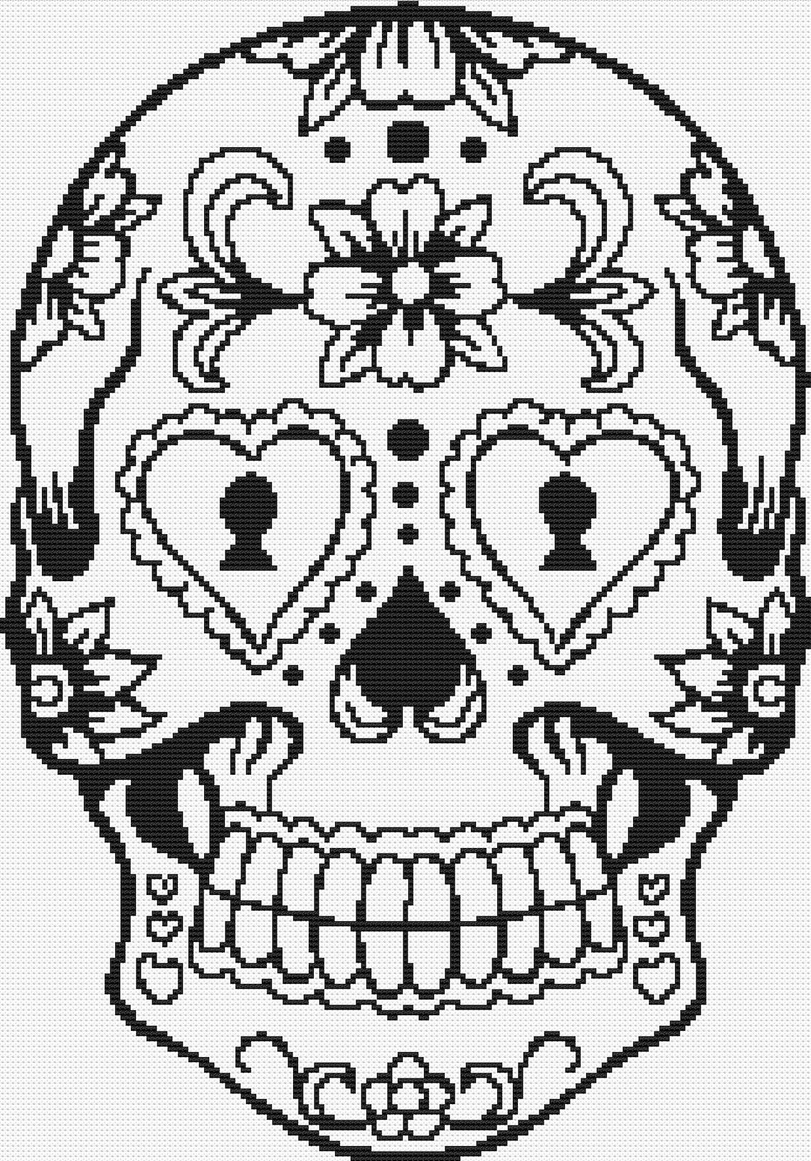 Sugar Skull Graph and Written Instructions Single Crochet - Etsy Hong Kong