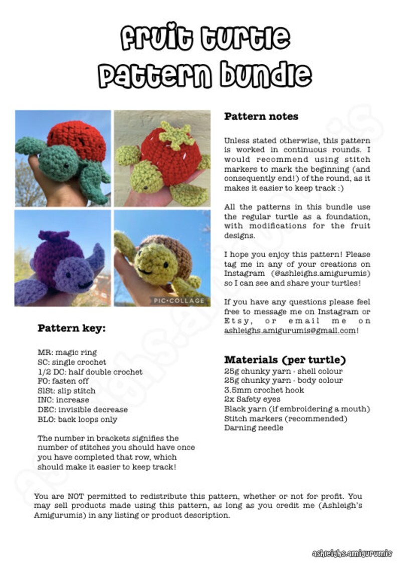 Fruit Turtle Pattern Bundle - Amigurumi Crochet - Etsy