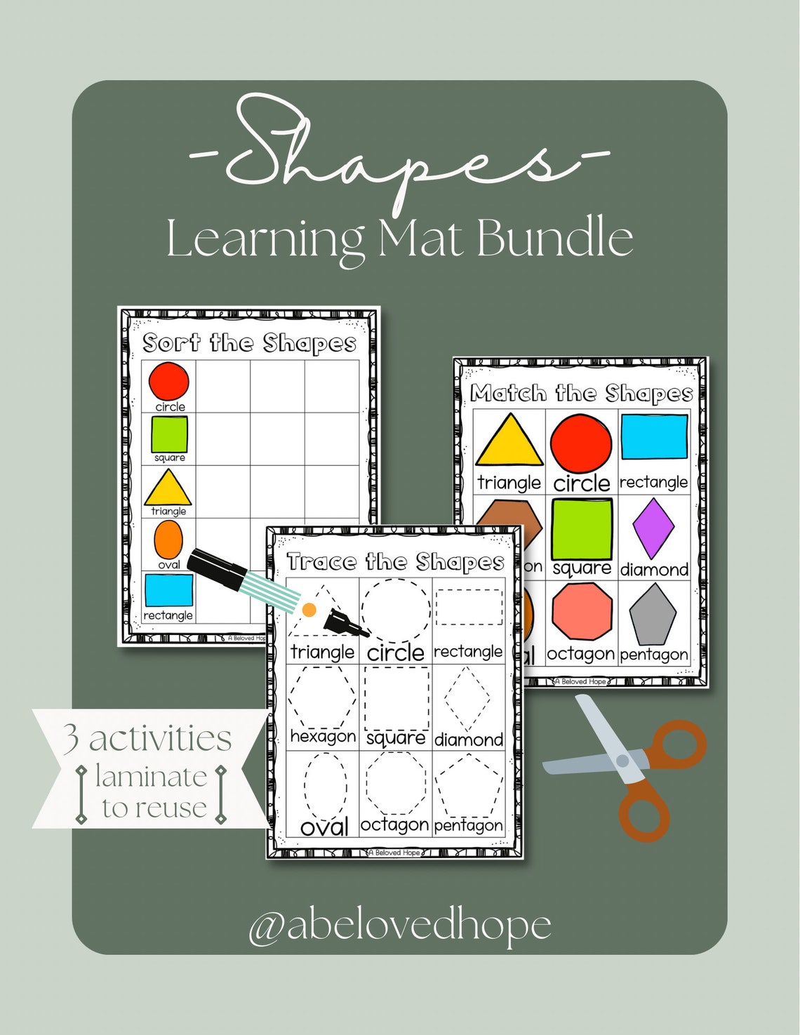 Shapes Learning Mat Bundle / Preschool Shapes Activities / Shapes ...