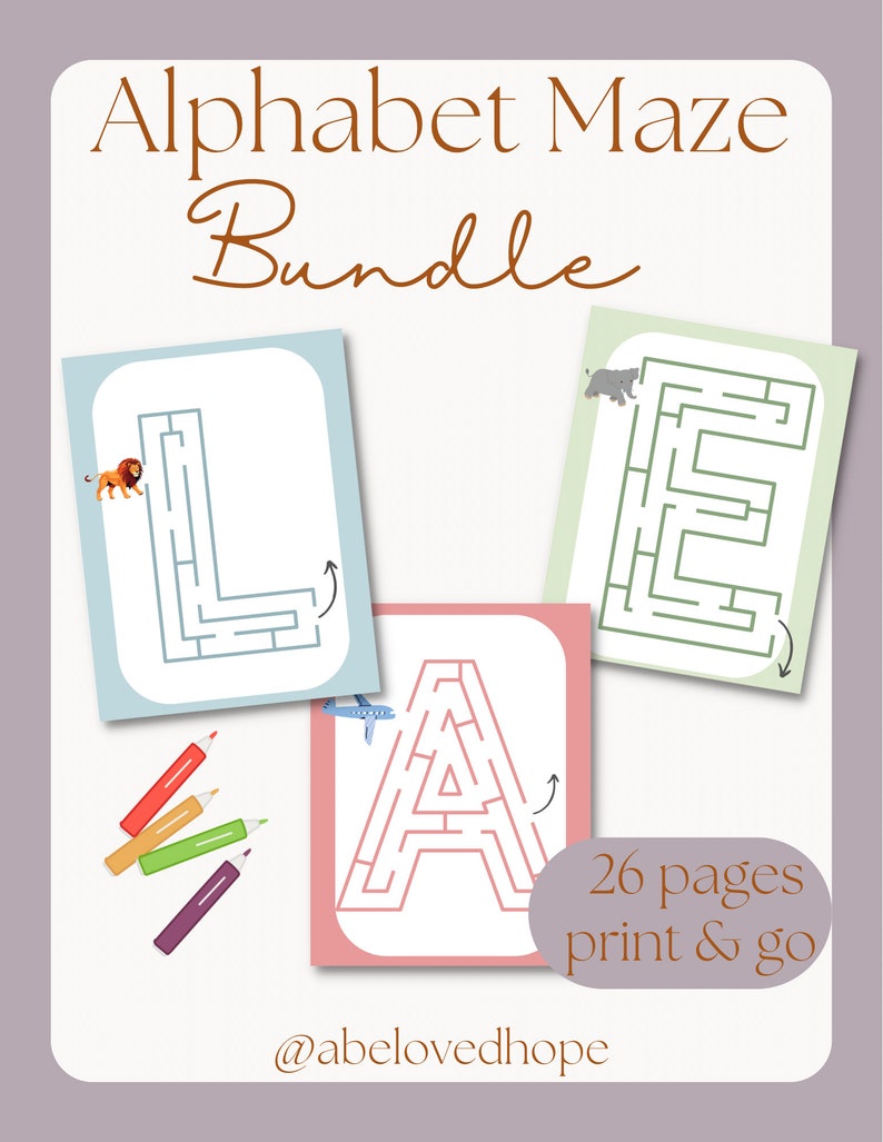 Alphabet Maze Bundle / Letter Maze Worksheets / Uppercase Printable ...