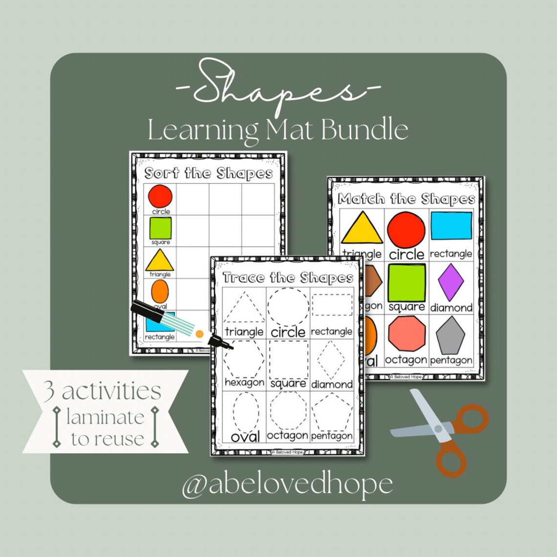 Shapes Learning Mat Bundle / Preschool Shapes Activities / Shapes ...