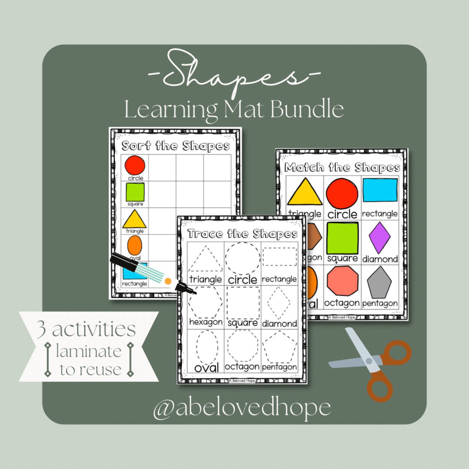 Shapes Learning Mat Bundle / Preschool Shapes Activities / Shapes ...