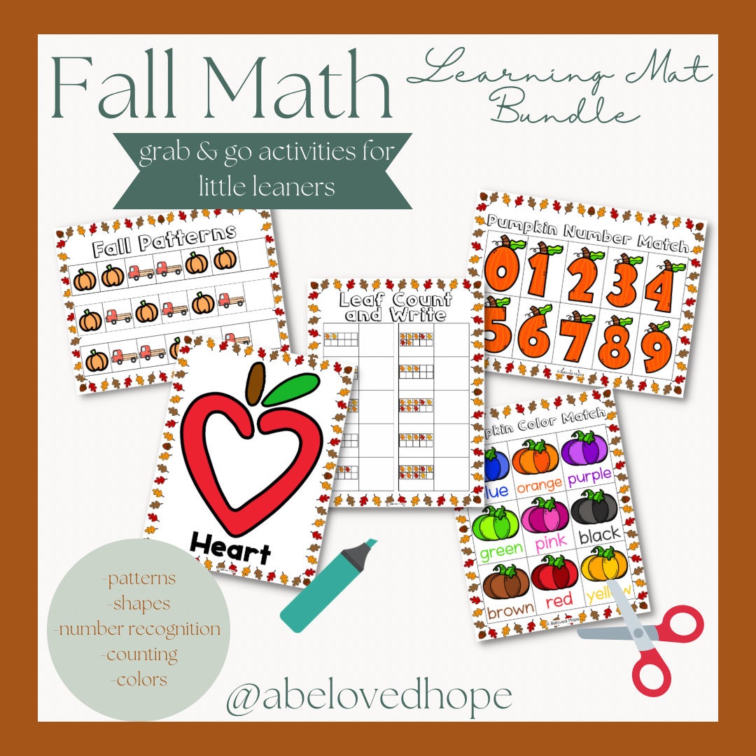 Fall Math Learning Mat Bundle / Fall Preschool Math Worksheets / Autumn ...