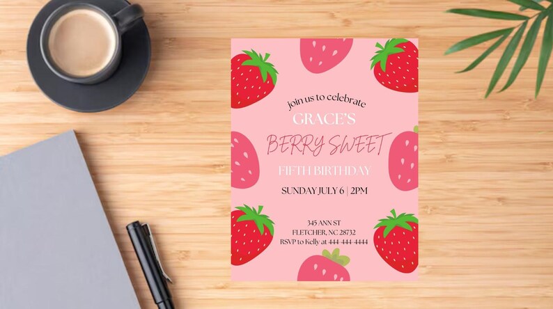 Berry Sweet Birthday Invitation, Strawberries, Girls Birthday, Instant ...