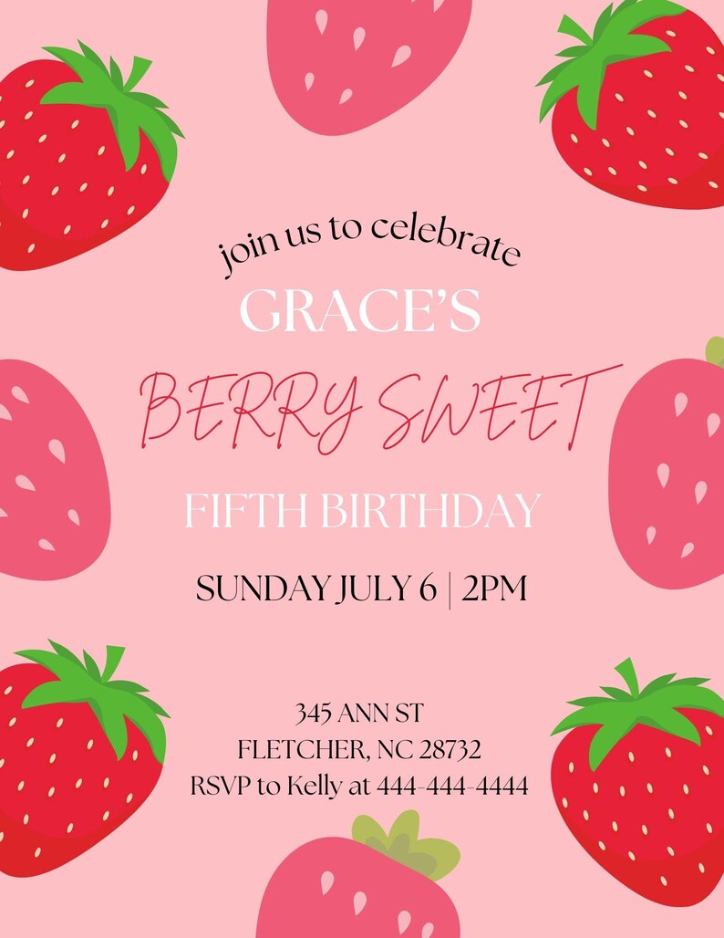 Berry Sweet Birthday Invitation, Strawberries, Girls Birthday, Instant ...