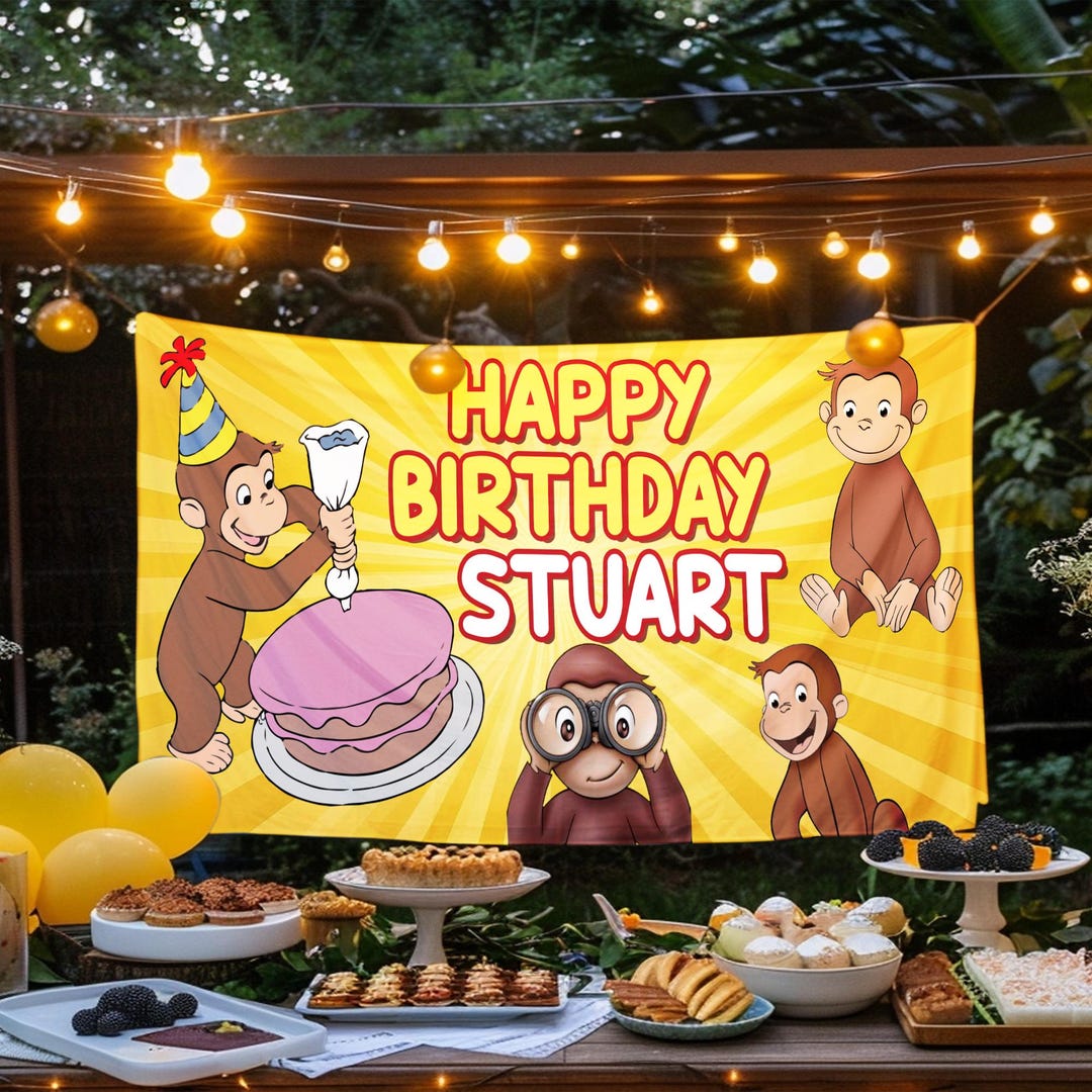 Curious George Birthday Backdrop, Curious George Birthday Banner ...