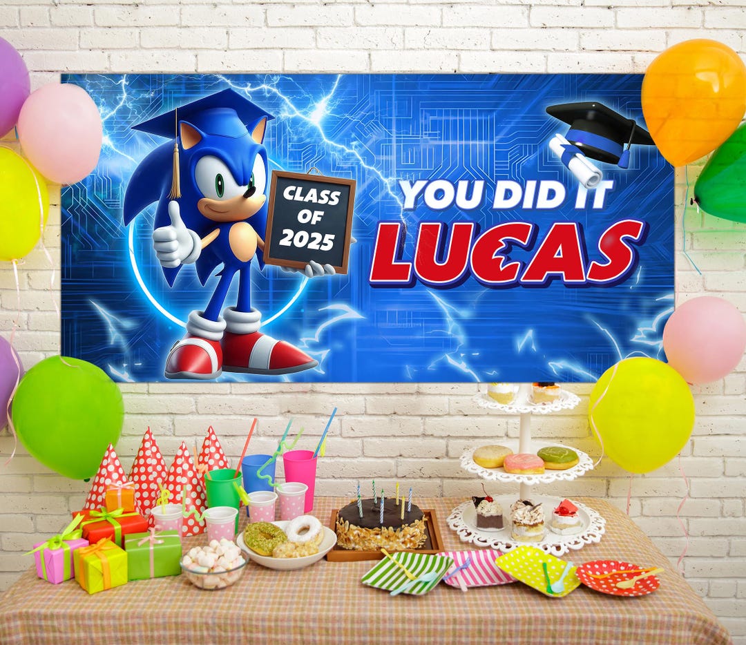 Sonic Graduation Banner for Kids – Custom Name, Class & Size Backdrop ...
