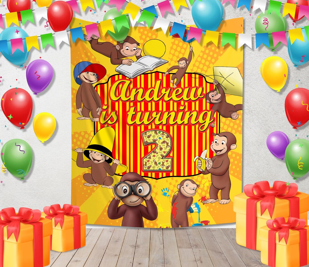 Curious George Birthday Backdrop, Curious George Birthday Banner ...