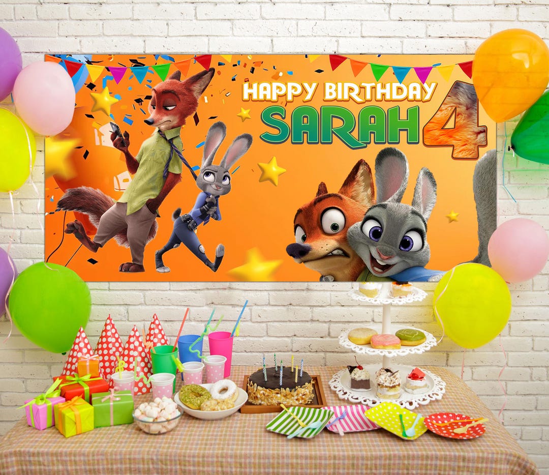 Zootopia Birthday Party Backdrop Zootopia Baby Shower Banner, Birthday ...