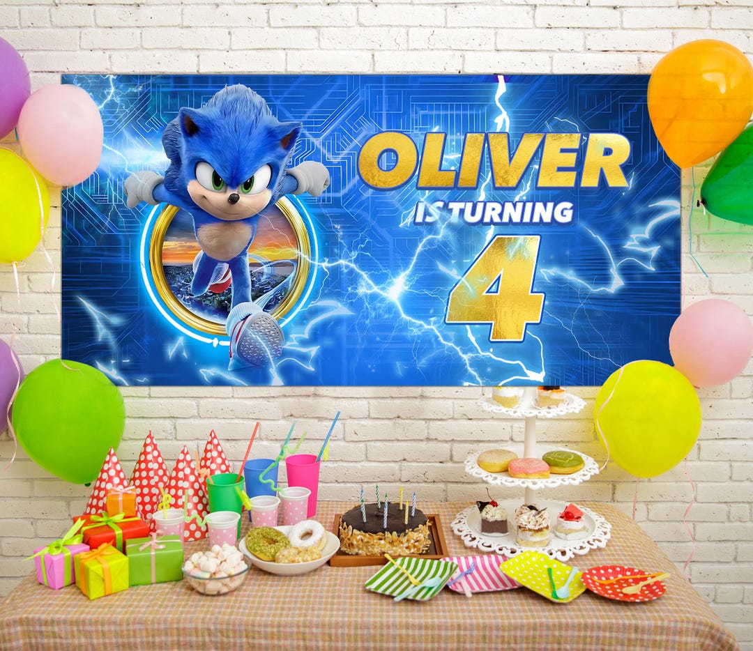 Sonic Birthday Party Backdrop/sonic Hedgehog 3 Birthday Banner/custom ...