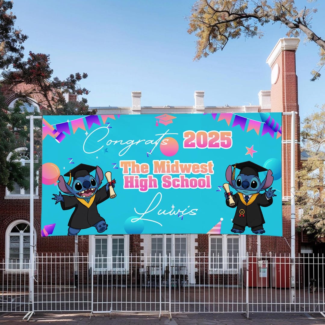 Stitch Graduation Backdrop, Lilo and Stitch Graduation Banner, Grads ...