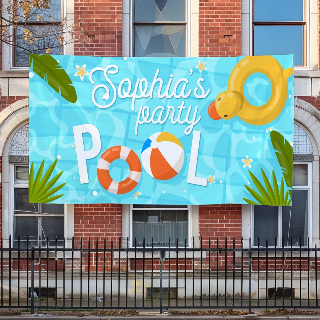 Birthday Pool Party Custom Banner, Vinyl Banner, Birthday Backdrop ...