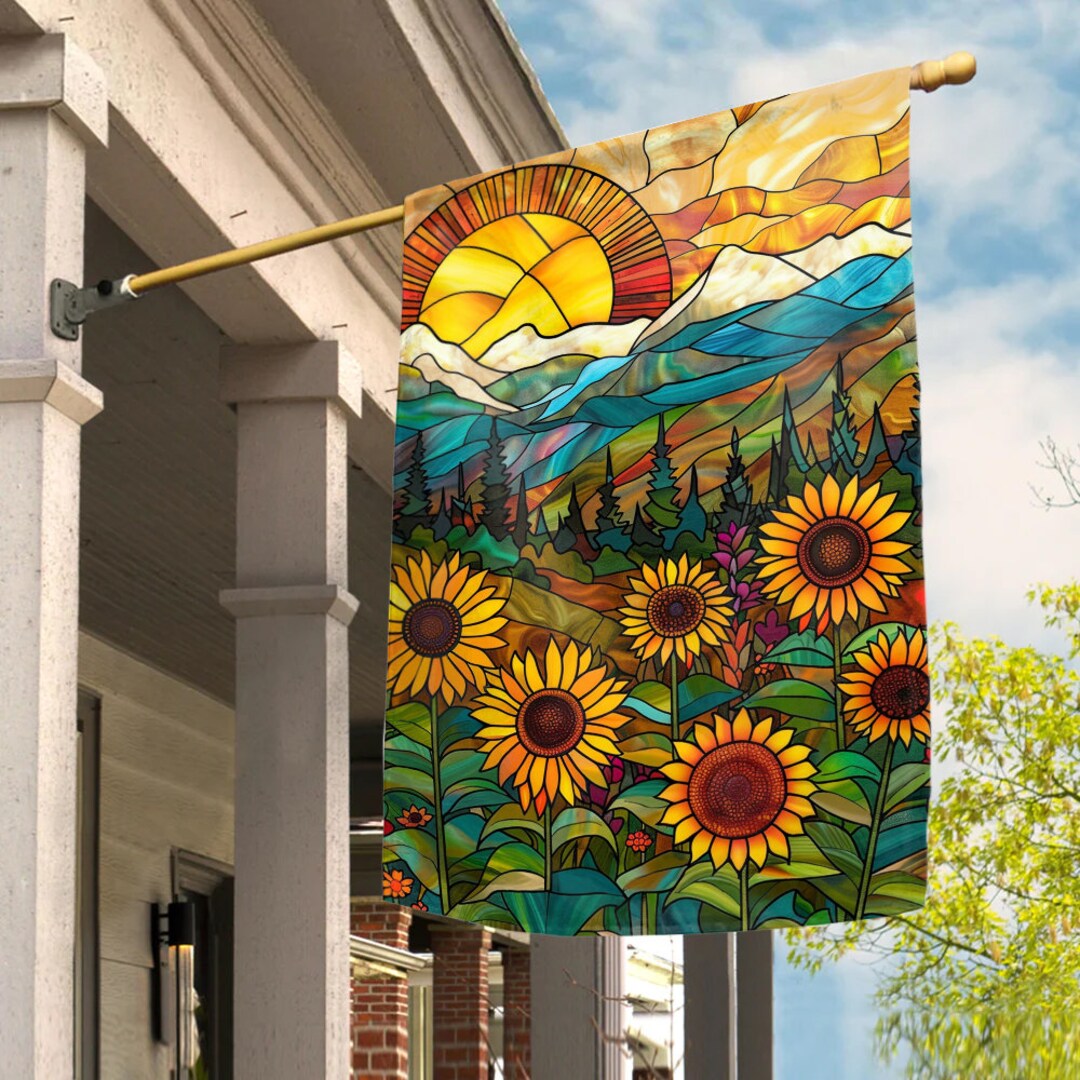 Sunflower Flag, Stained Glass Sunflower Garden Flag or House Flag Double Sided, Summer Flag ...