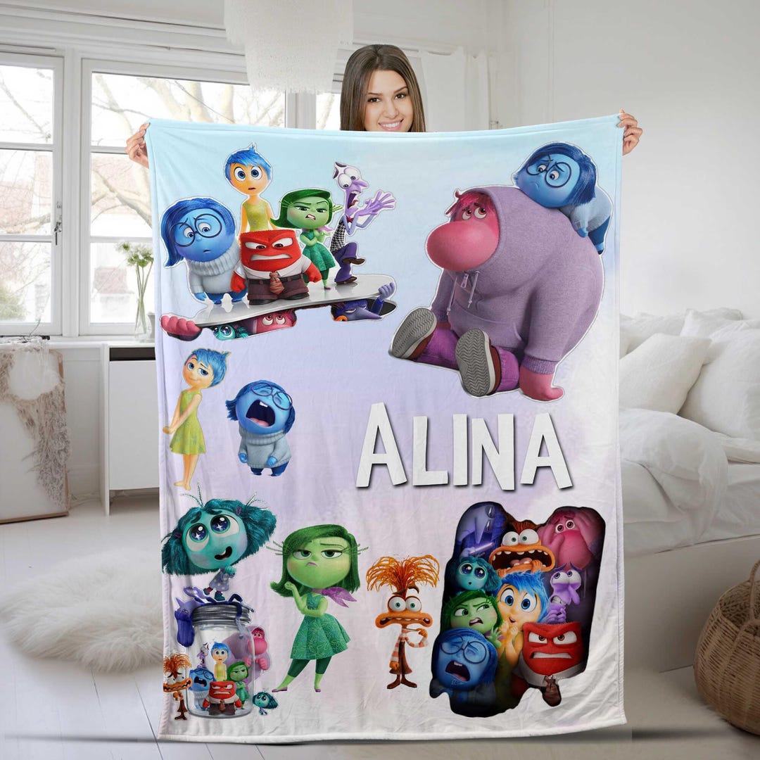 Personalized Inside Out 2 Characters Blanket, Custom Name Joy Disgust ...
