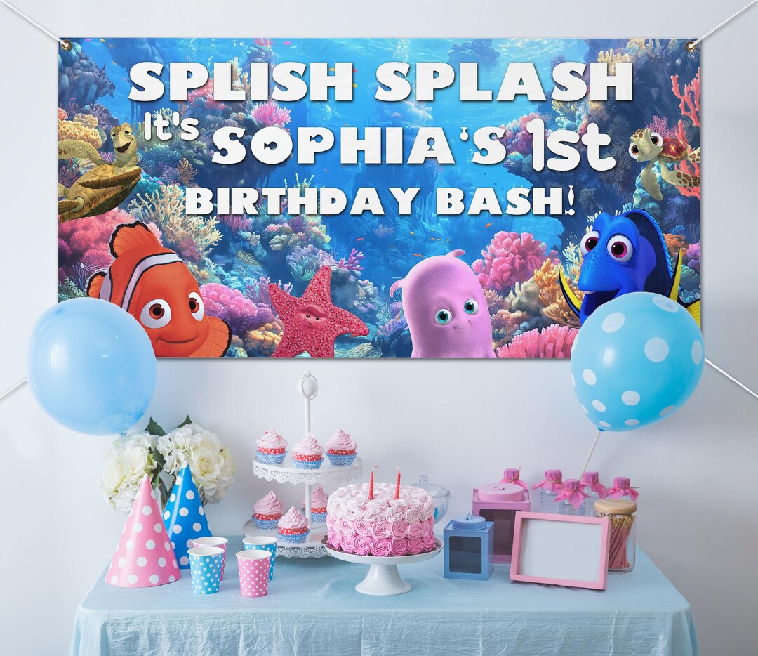 Custom Name Finding Nemo Birthday Backdrop, Finding Nemo Bday Party ...