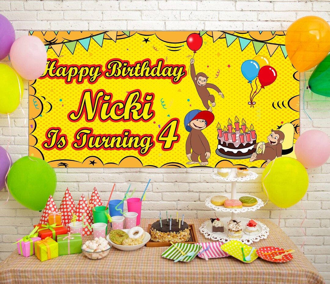 Curious George Birthday Backdrop/curious George Birthday Banner/curious ...