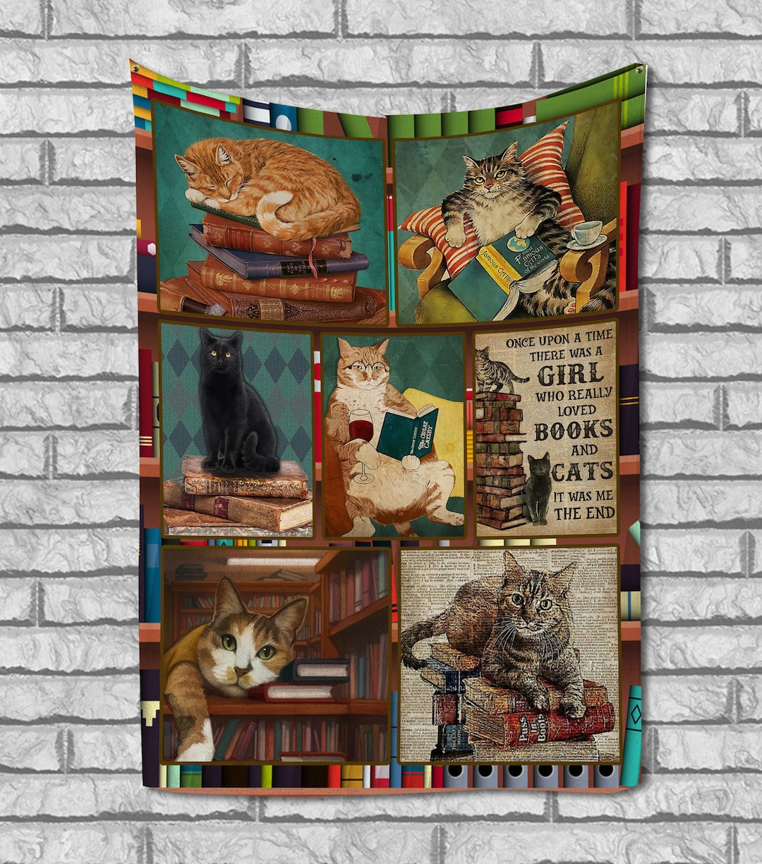 Cat With Book Blanket, Time Spent With Cats and Books Blanket, Gift for ...