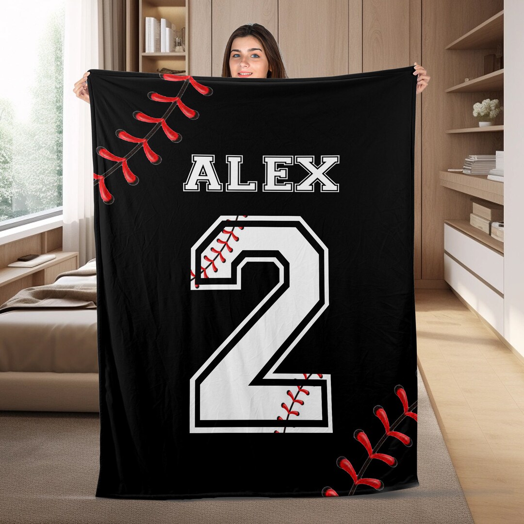 Personalized Baseball Blanket, Custom Name Number Soft Sherpa Fleece ...