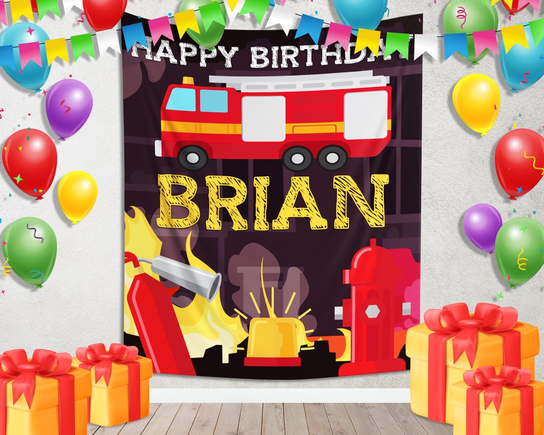 Firefighter Birthday Banner, Firetruck Personalized Happy Birthday ...