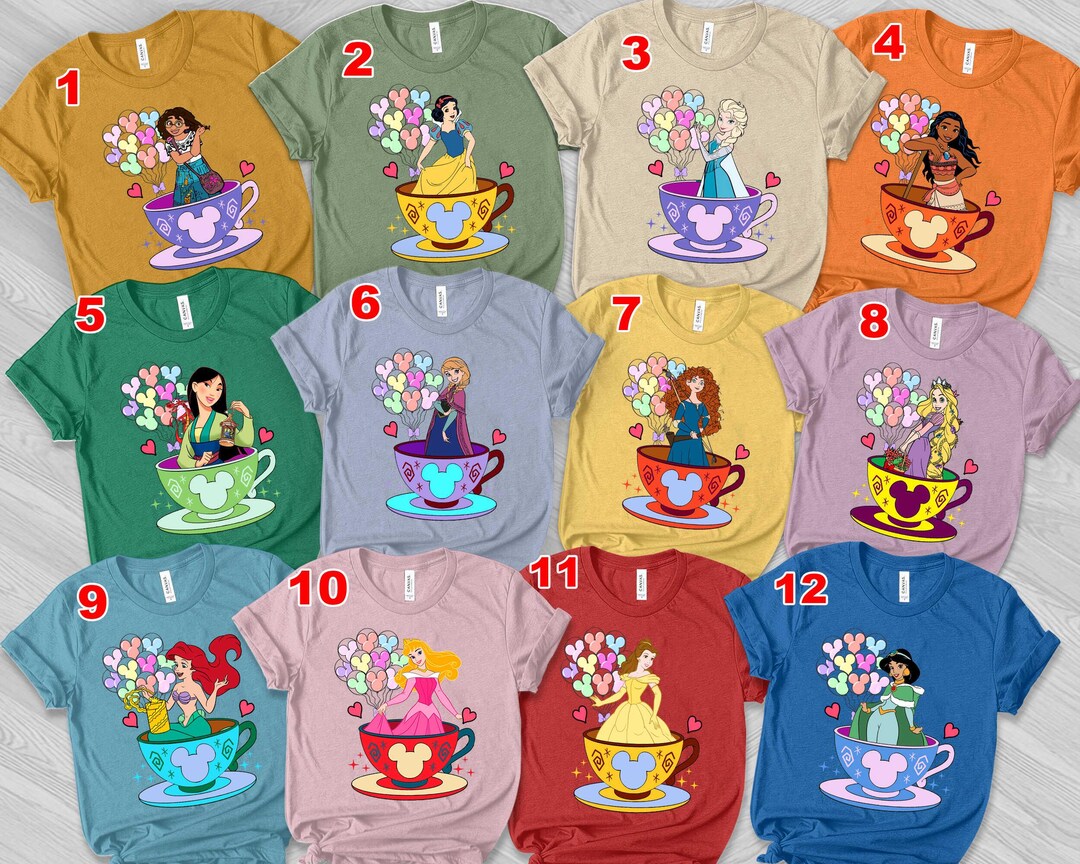 Disney Princess Tea Cup Shirt, Princess Snow White Jasmine Elsa ...