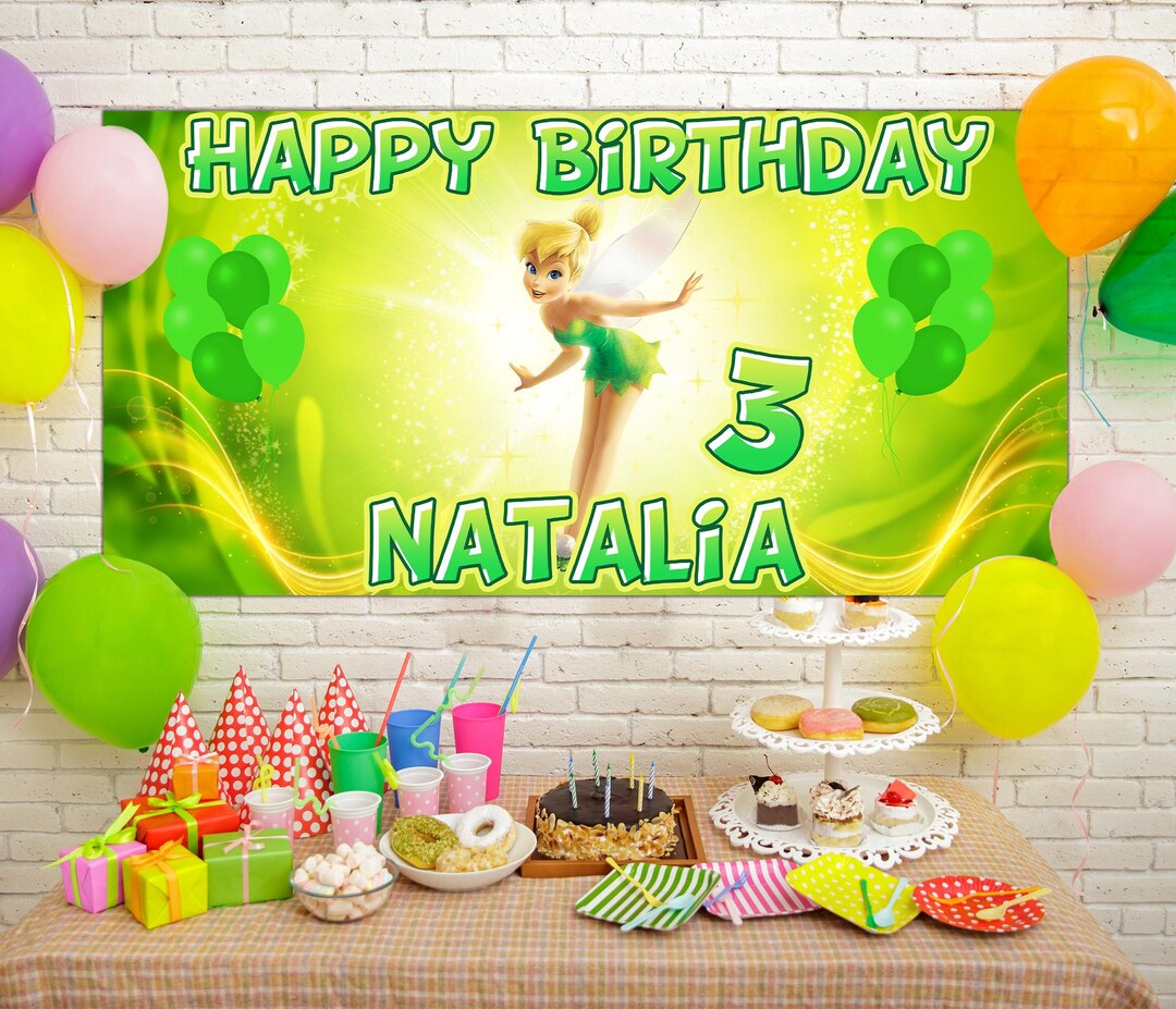 Tinker Bell Birthday Backdrop, Personalized Birthday Banner, Backdrop ...