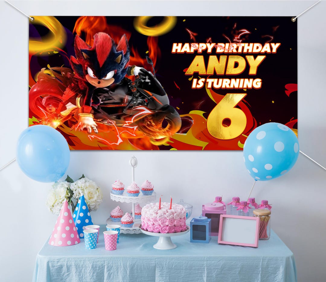 Shadow the Hedgehog Birthday Banner, Custom Sonic Shadow Party Backdrop ...