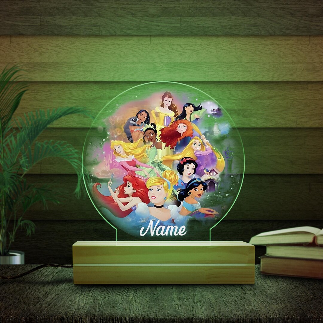 Personalized Watercolor Disney Princess Night Light | Custom Name LED ...