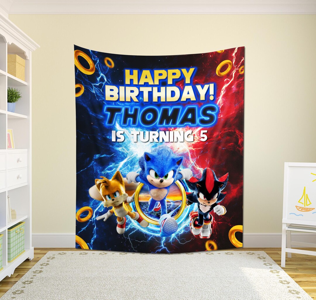 Sonic Birthday Party Backdrop/sonic Hedgehog 3 Birthday Banner/custom ...