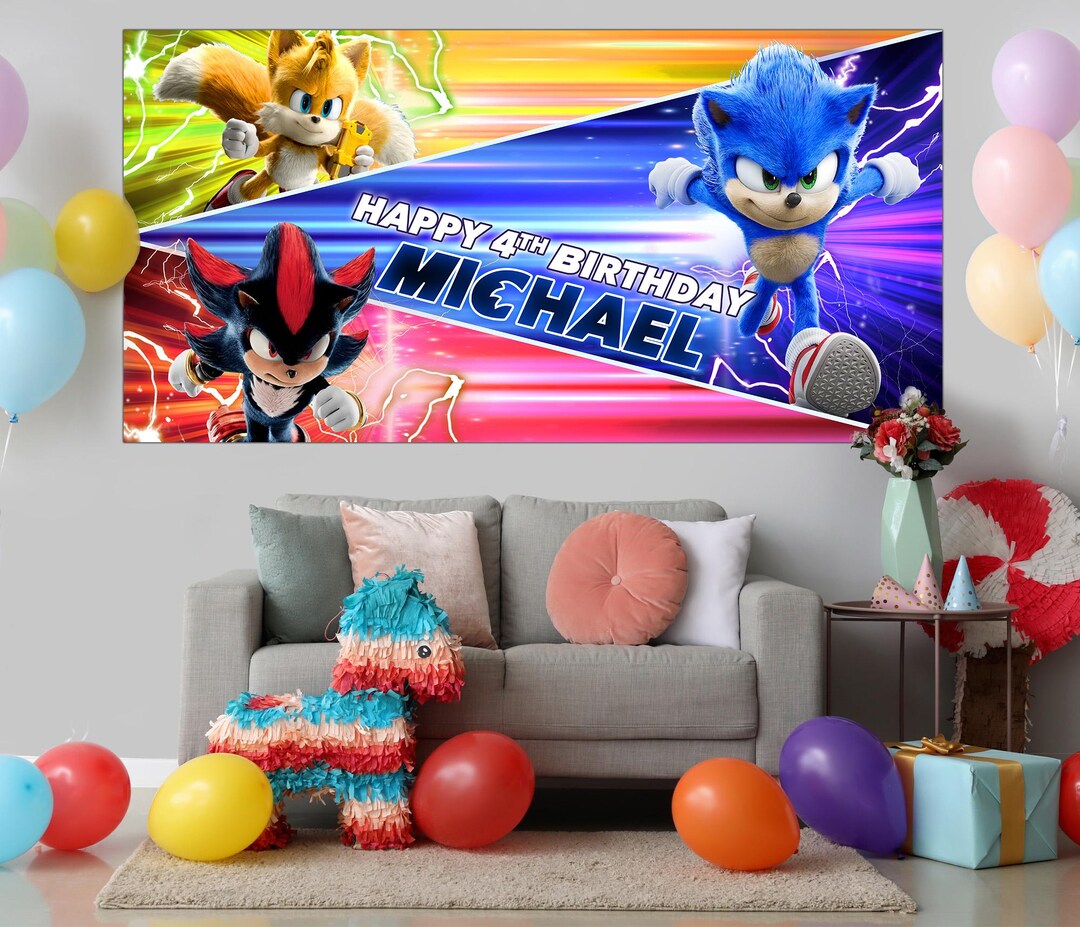 Sonic Birthday Party Backdrop/sonic Hedgehog Birthday Banner/custom ...