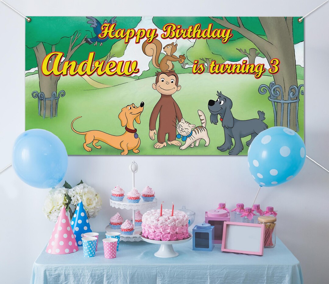 Curious George Birthday Backdrop, Curious George Birthday Banner ...